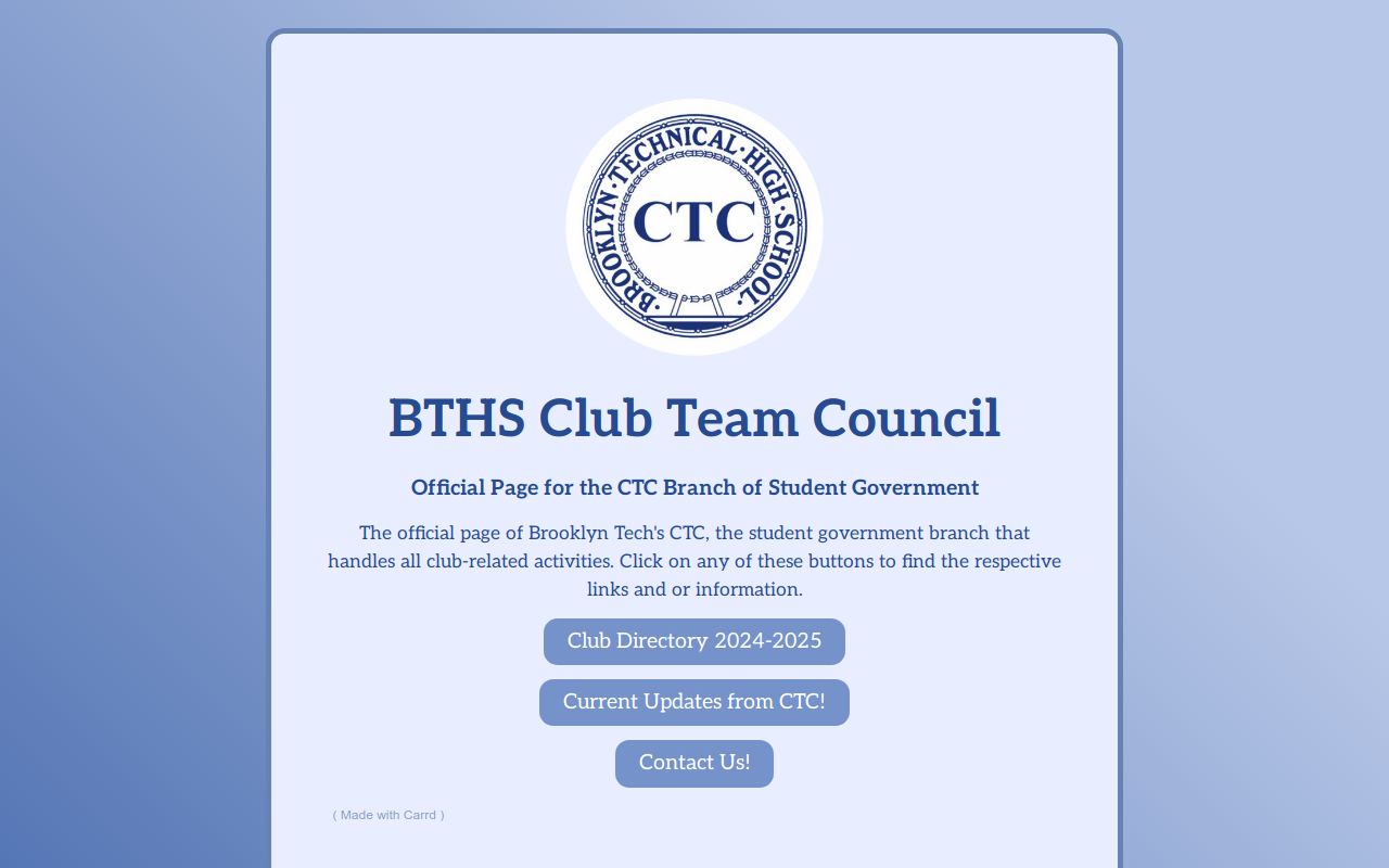 BTHS Club Team Council Card